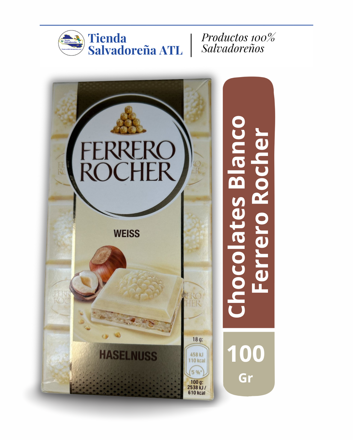 Chocolate Blanco 100 gr - Ferrero Rocher – Tienda Salvadoreña Atl